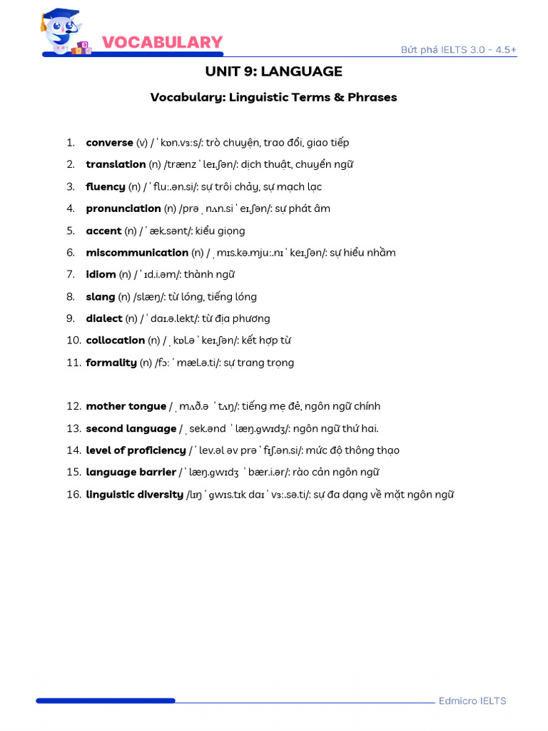 Khóa 2 - Unit 9 - Language | PDF | Multilingualism | Foreign Language