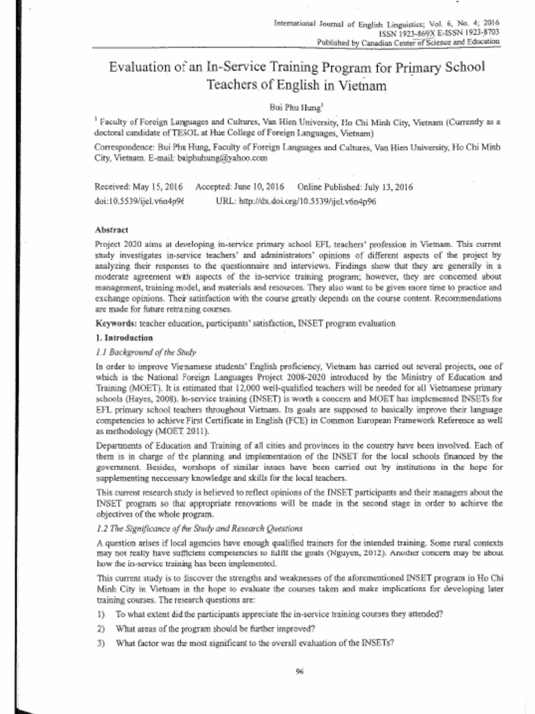 Evaluation of An In-Service Training Program For Primary School ...