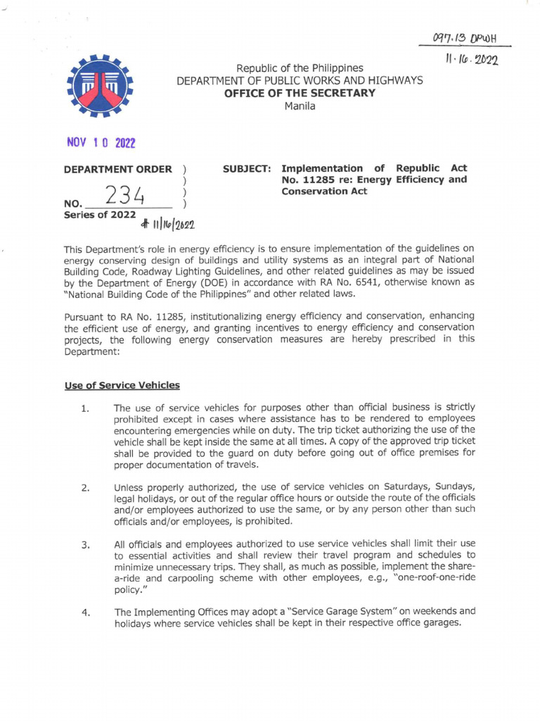 DO - 234 - s2022 Implementation of RA 11285 EECA | PDF