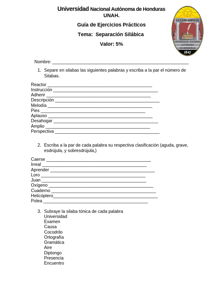 Ejercicios de Separación Silábica | PDF | Lingüística | Voz humana