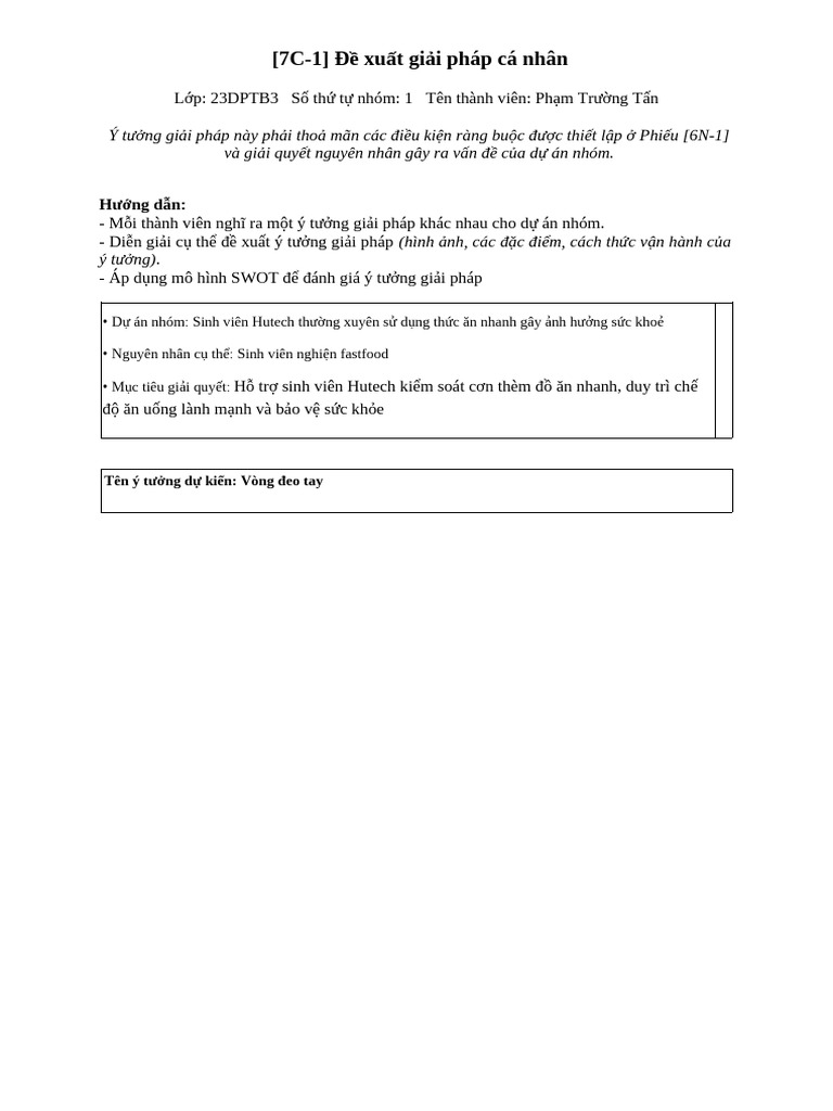 (7C-1) Đề Xuất Giải Pháp Cá Nhân | PDF