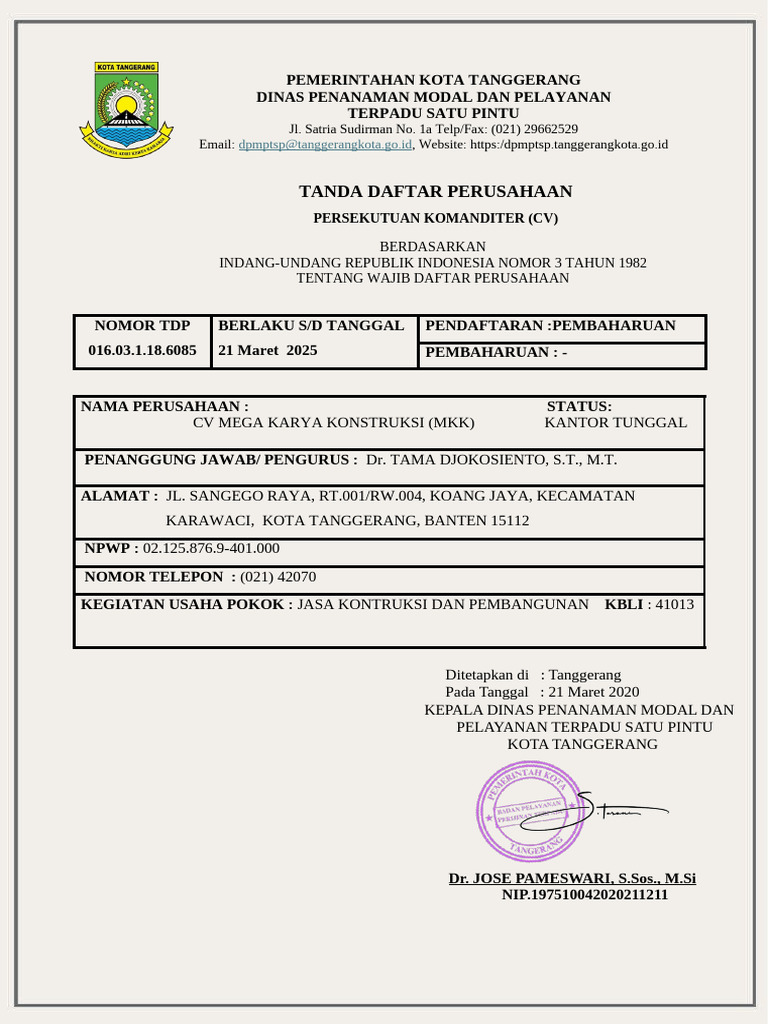 Tanda Daftar Perusahaan Tahun2020-2025 3 | PDF
