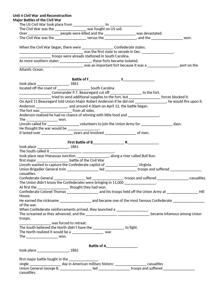Major Civil War Battles Overview | PDF | American Civil War ...