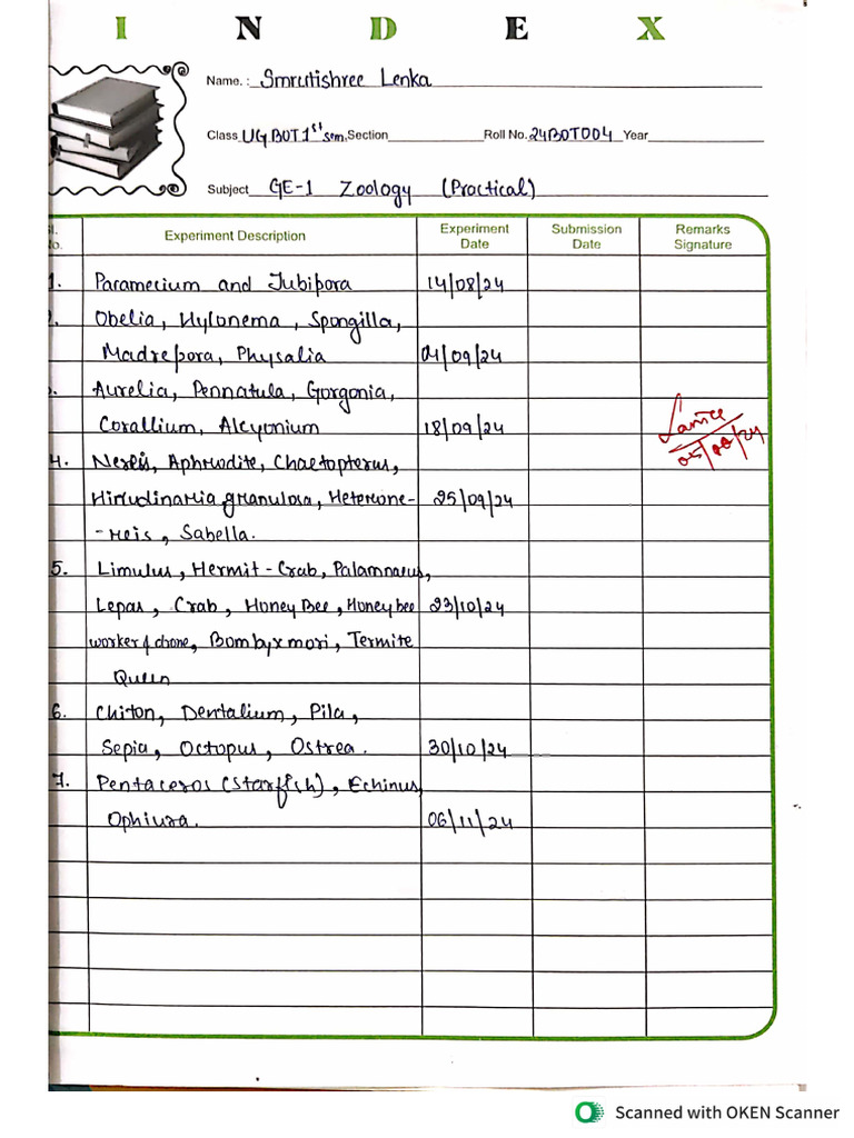 Minor Zoology Specimen Practical Record | PDF