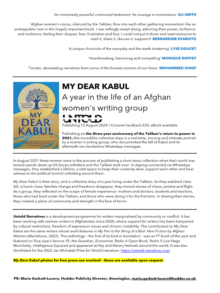 MY DEAR KABUL Untold Narratives Press Release 4d050bdc69 | PDF | Taliban