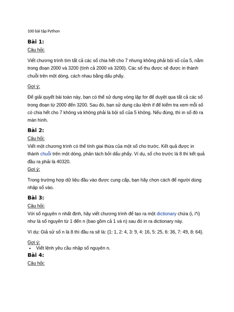 100 Bài Tập Python - NC | PDF