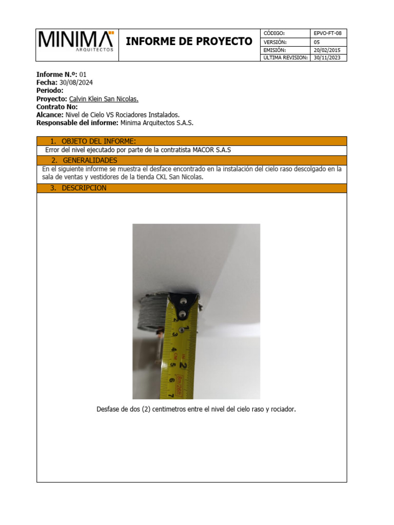 EPCO-FT-08 INFORME-01 - Nivel de Cielo VS Rociadores - CKL SAN NICOLASvfir | PDF