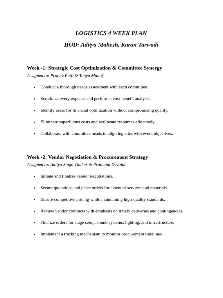 Logistics 4 Week Plan | PDF