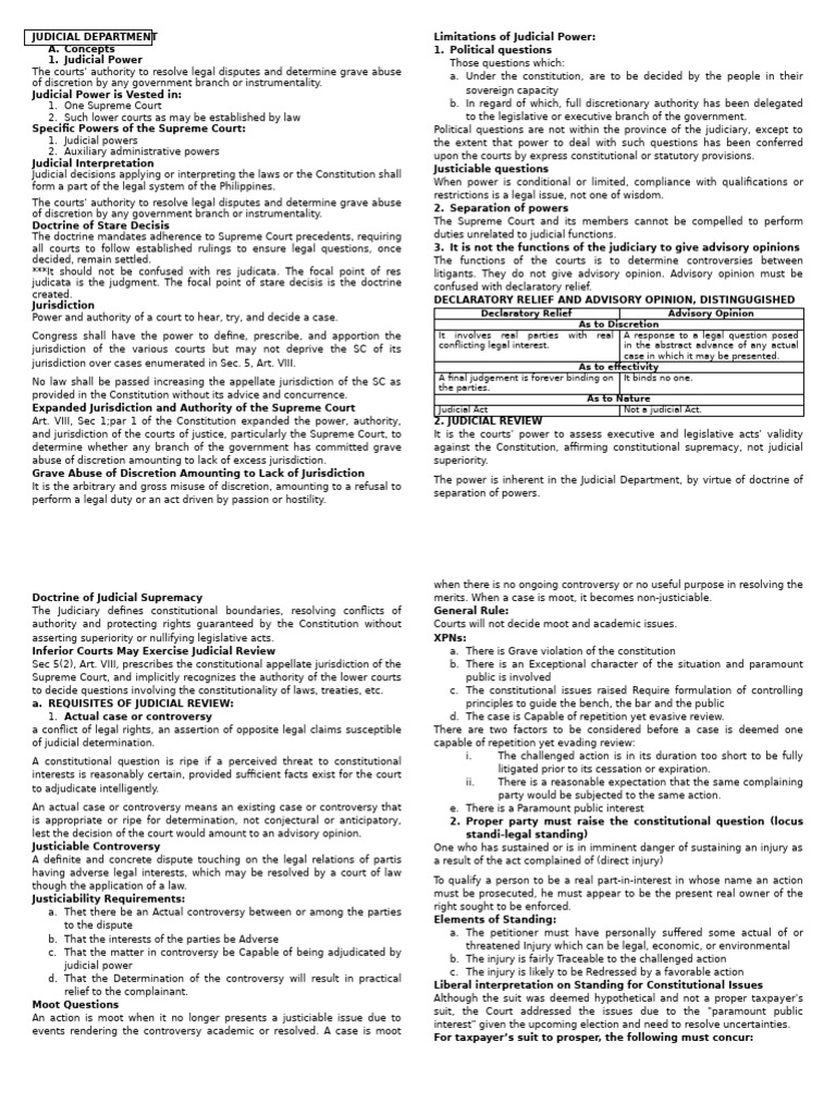 JUDICIAL DEPARTMENT | PDF | Standing (Law) | Case Or Controversy Clause