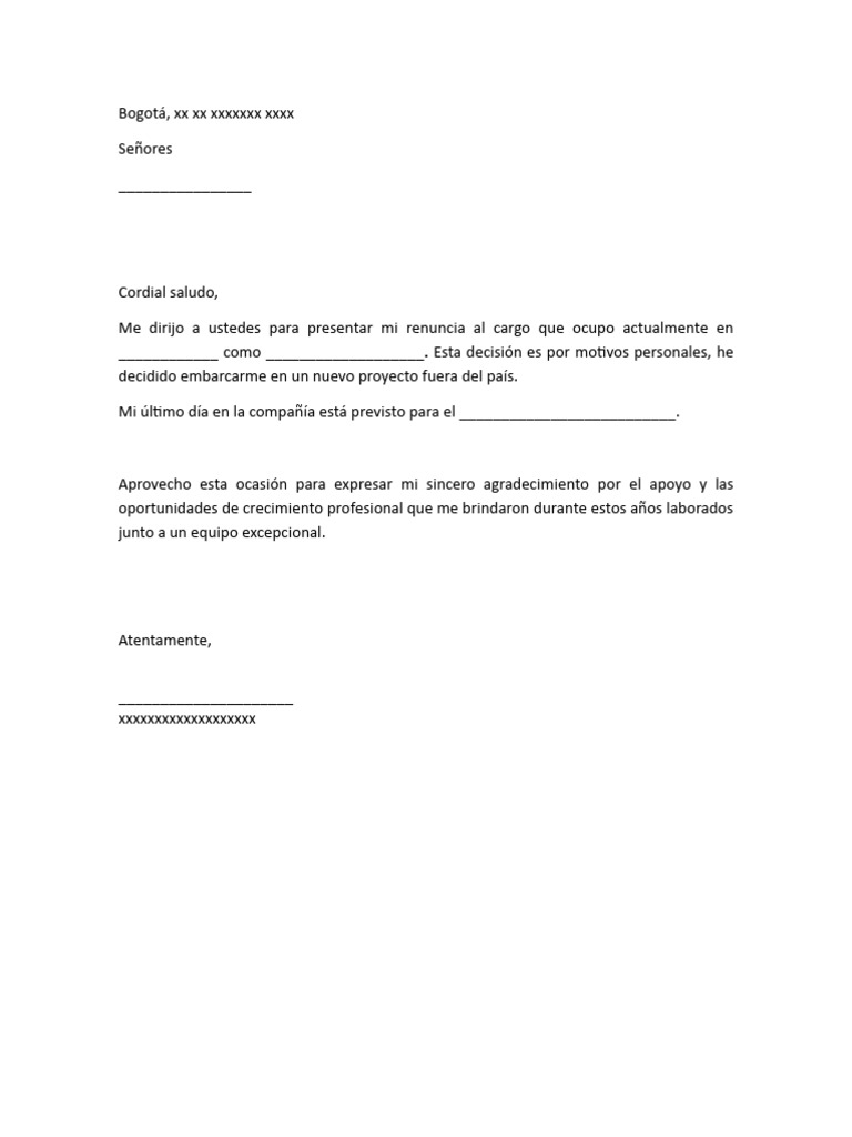 Carta Modelo de Renuncia | PDF