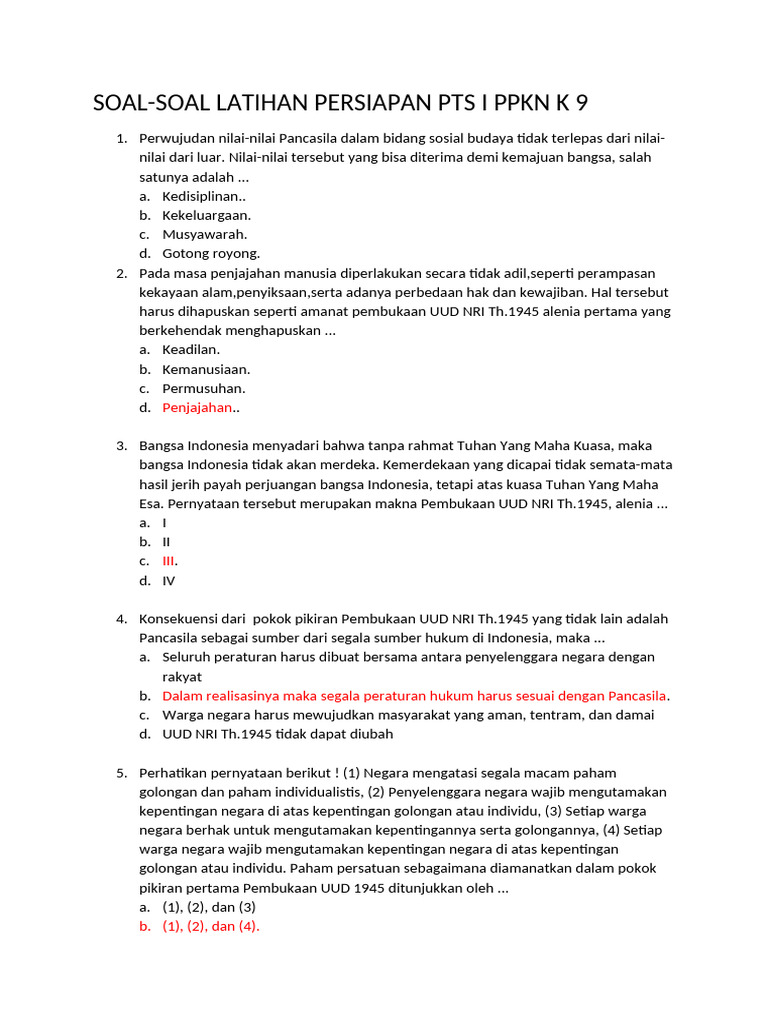 Soal-Soal Latihan Persiapan PTS I K9 TH 23 | PDF
