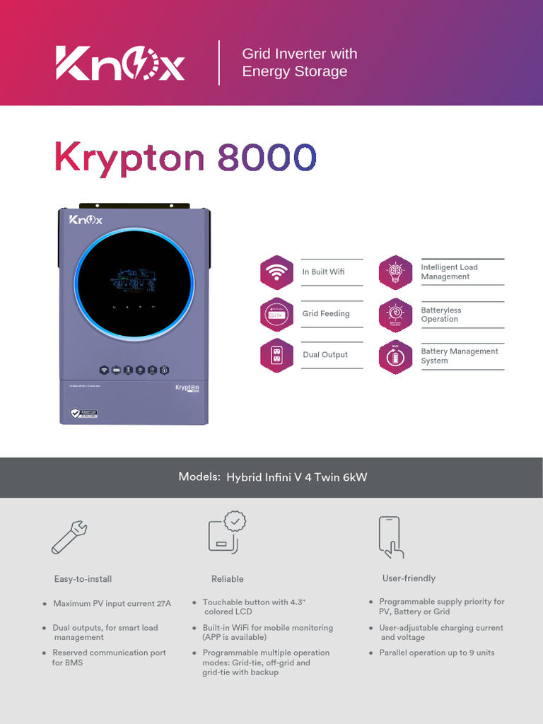 Knox Krypton 8000 Hybrid Inverter Specs | PDF | Power Inverter ...
