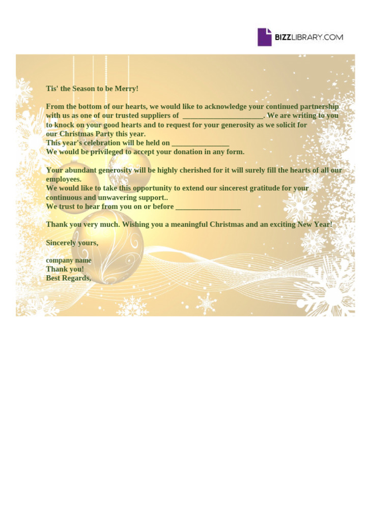 Solicitation Letter For Christmas Party | PDF