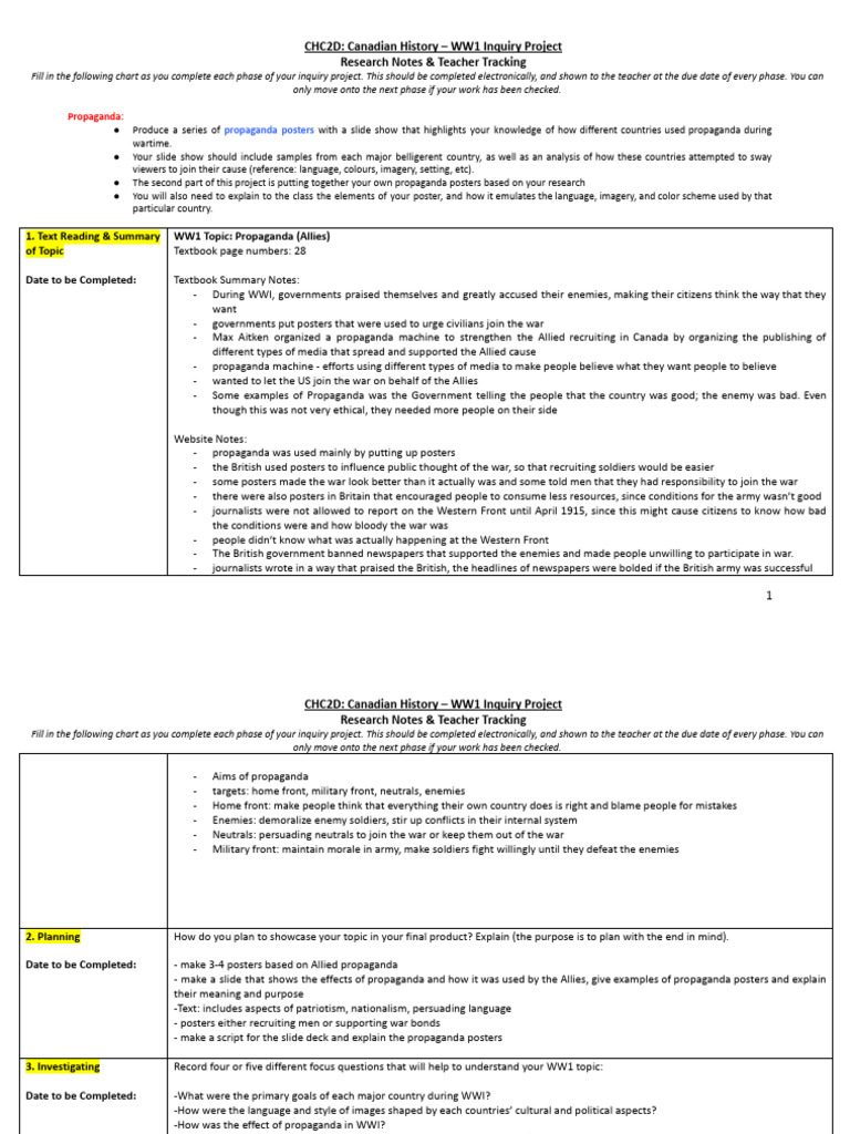 David Liu - WW1 Inquiry Graphic Organizer.docx | PDF | Propaganda ...