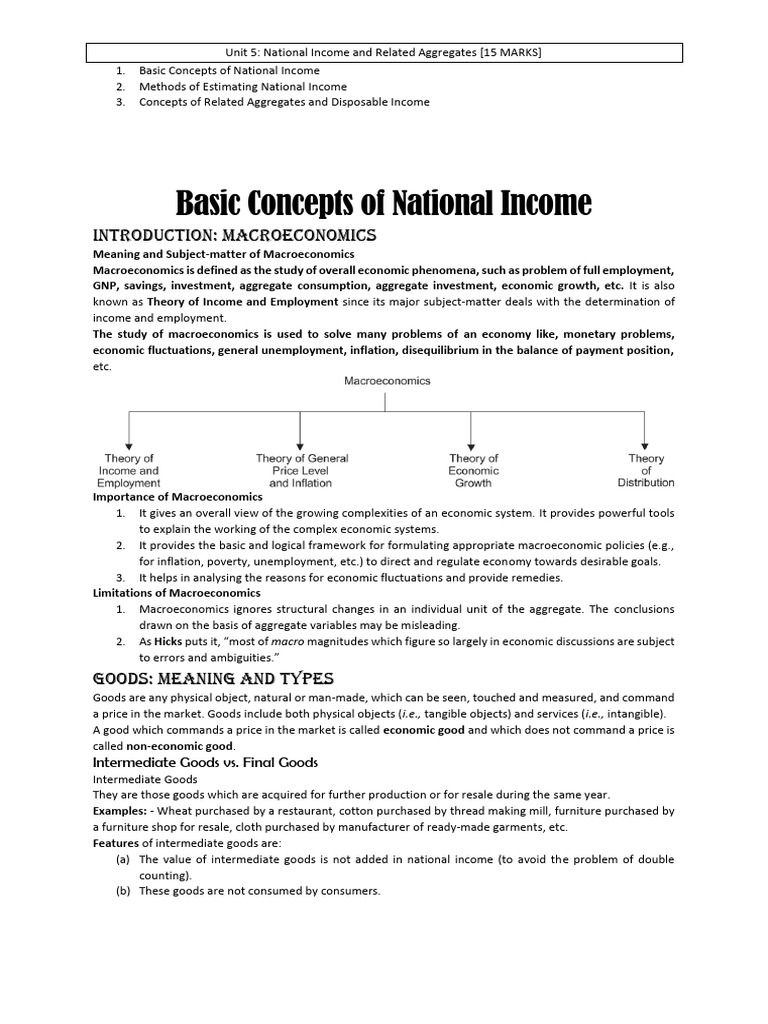 Basic Concepts of National Income | PDF | Macroeconomics | Gross ...