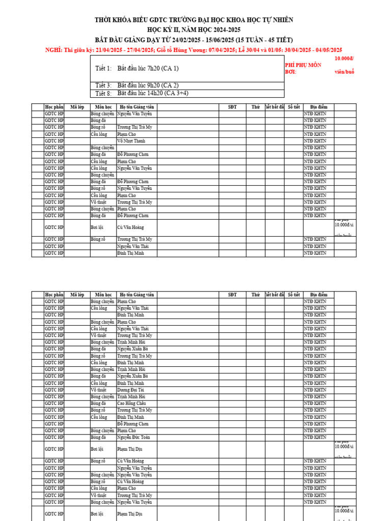 DHKHTN TKB GDTC HKII NH24 25 - Thong Tin GV | PDF