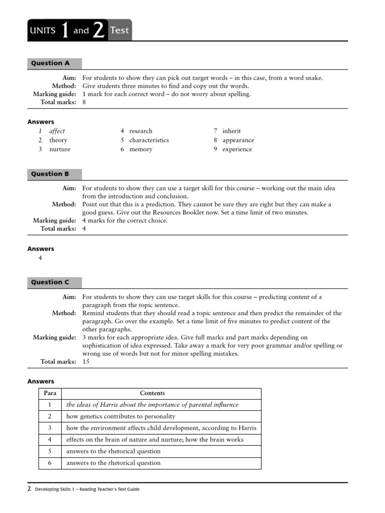 Developing Skills 1 Reading Teacher Test Guide | PDF | Cost Of Living ...