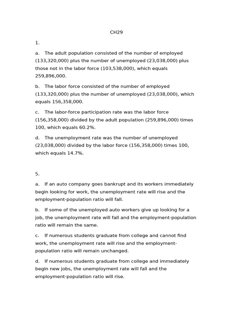 經濟一作業解答ch29 | PDF | Labour Economics | Unemployment