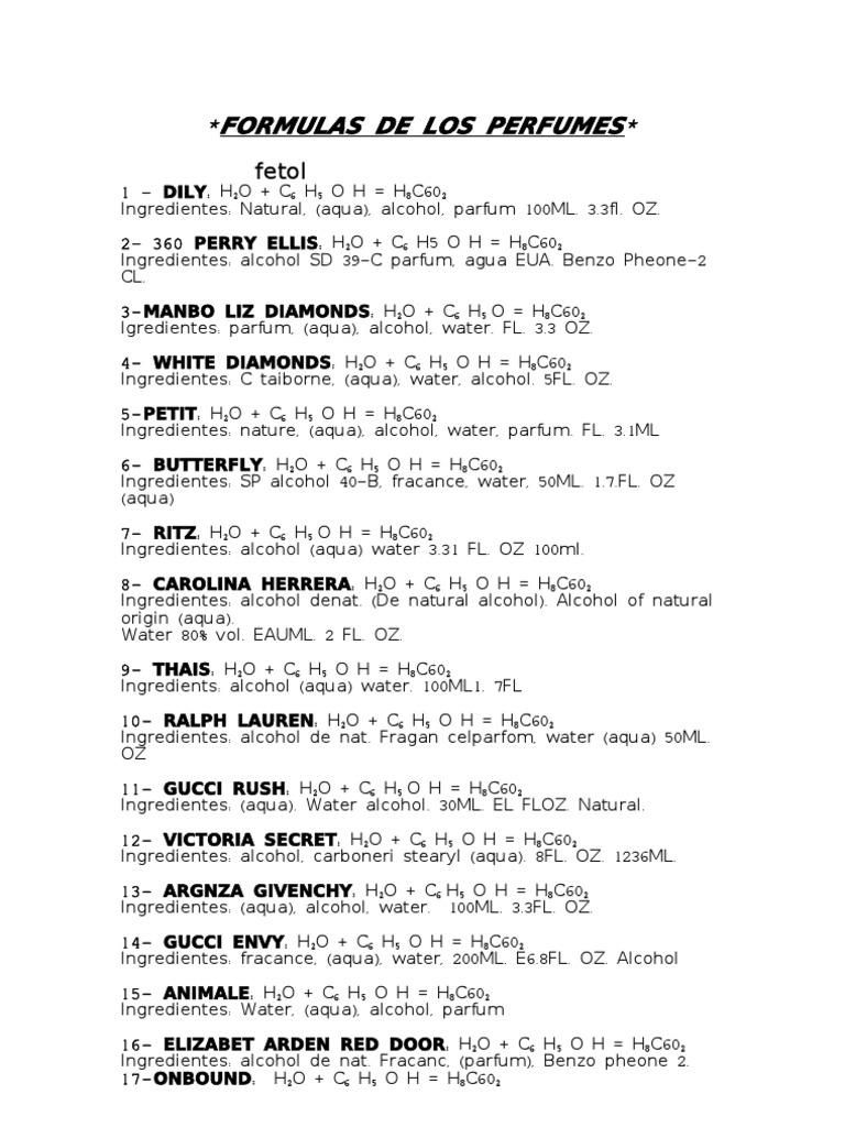 Formulas de Los Perfume