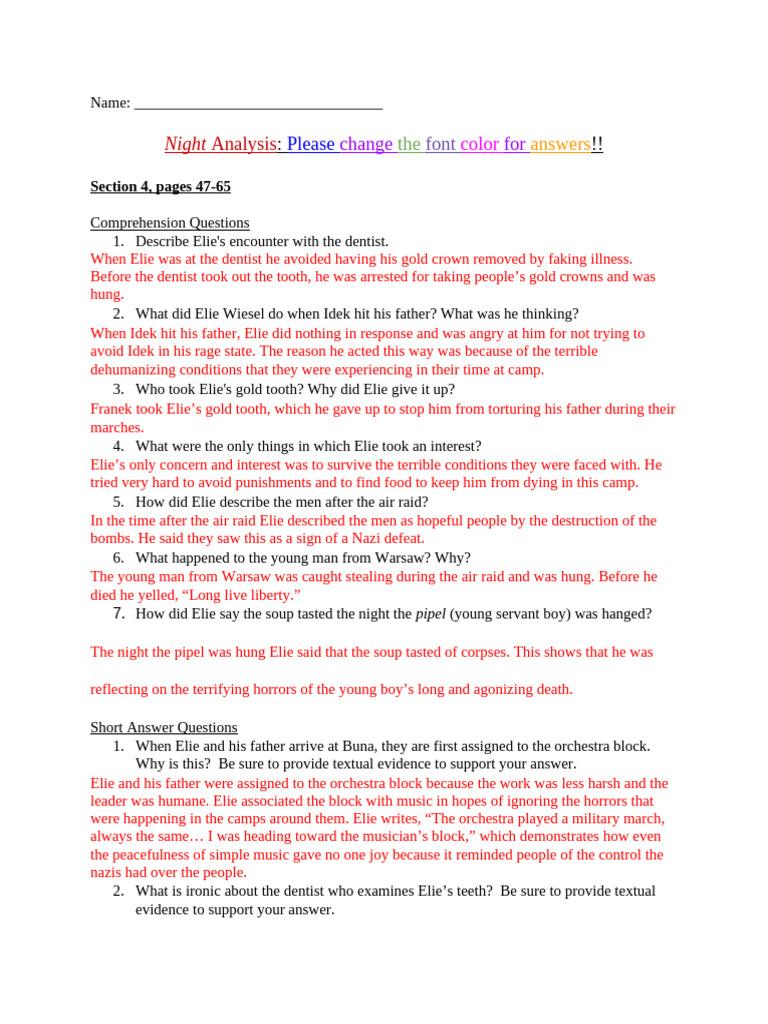 Night Analysis Ch. 4 (Pg. 47-65) | PDF