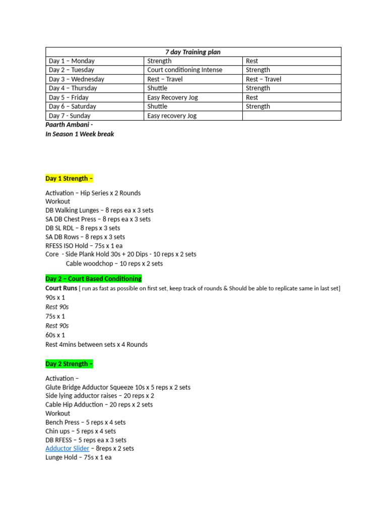 7 day squash plan | PDF | Physical Exercise | Musculoskeletal System