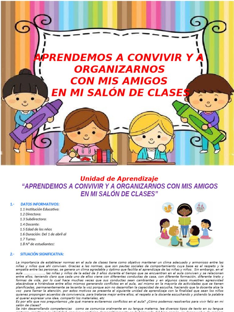 UNIDAD 1 APRENDEMOS A CONVIVIR Y ORGANIZAR CON MIS AMIGOS | PDF | Salón ...