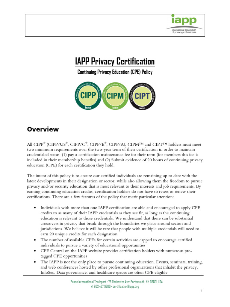 IAPP Continuing Privacy Education Policy 3.1.0 | PDF | Customer ...