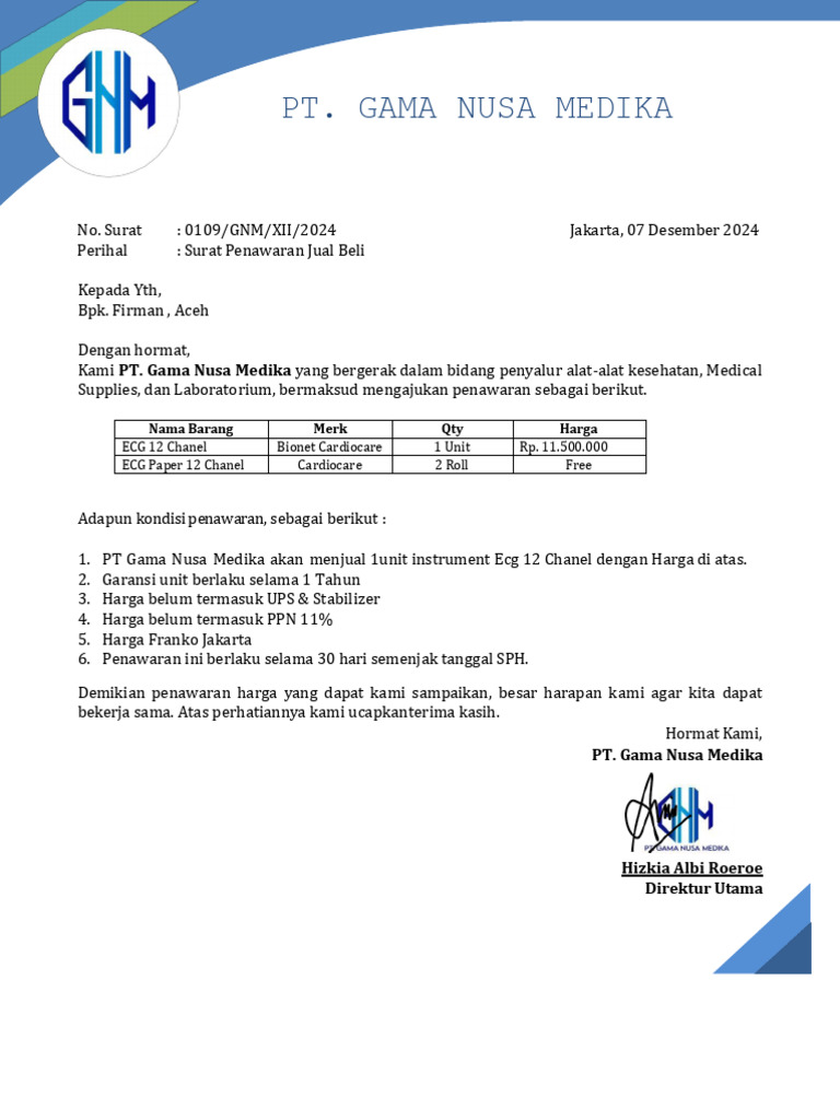 Penawaran Jual Beli Alat Kesehatan Gama Nusa | PDF
