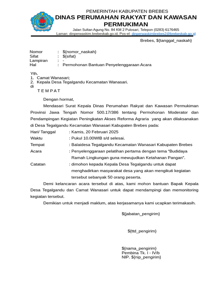 Surat GTRA Provinsi untuk Desa Tegalgandu | PDF