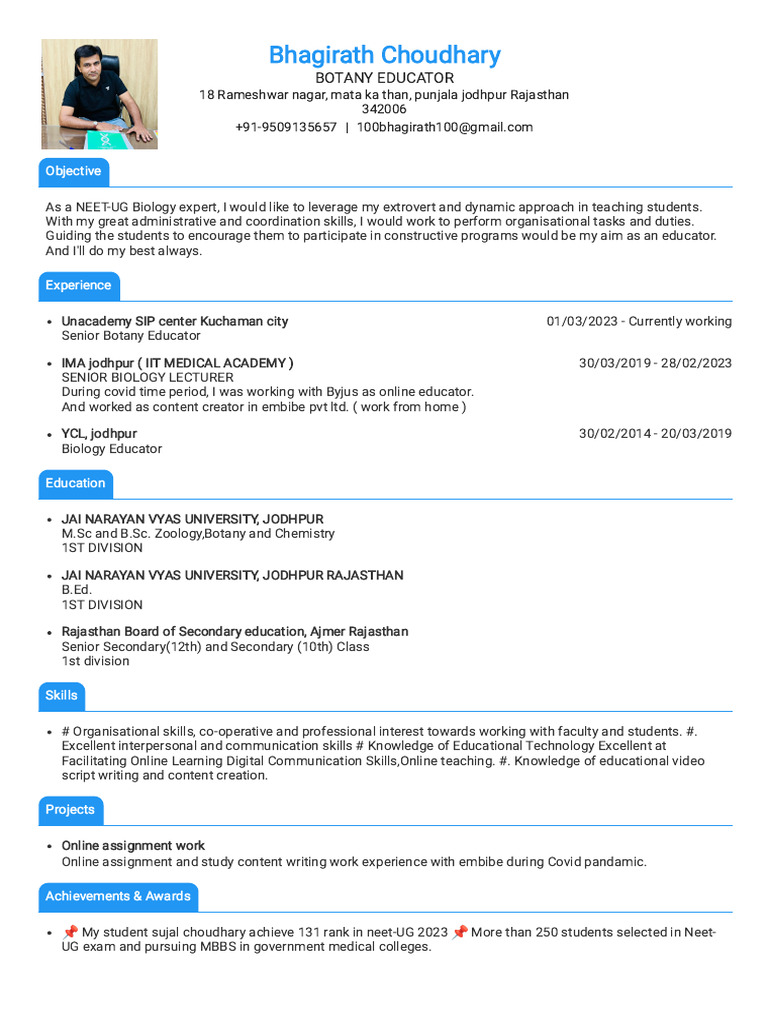 Bhagirath choudhary botany CV | PDF