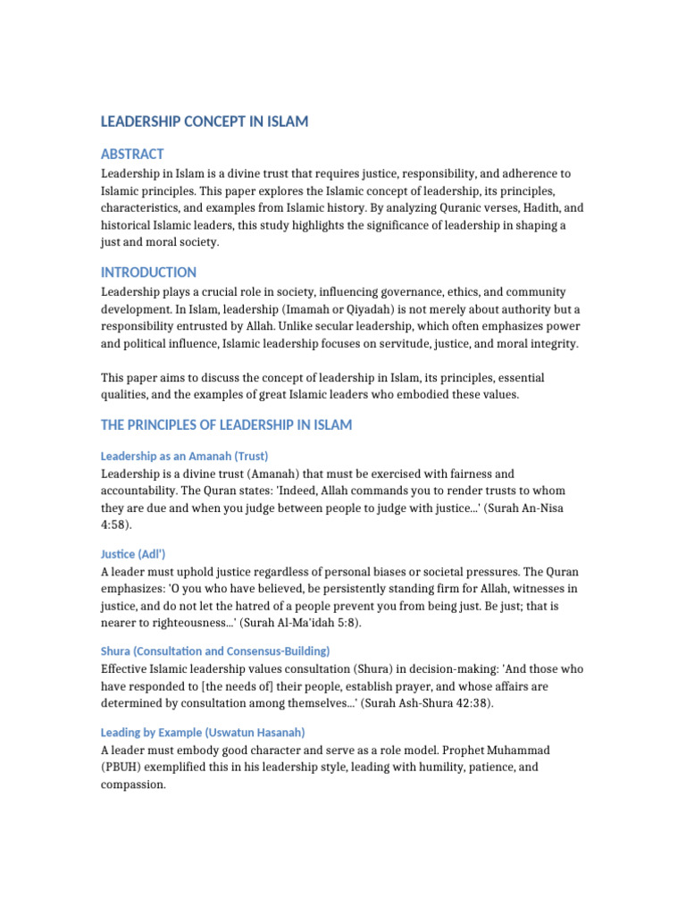 Islamic Leadership Principles Explained | PDF | Muhammad | Abrahamic Religions