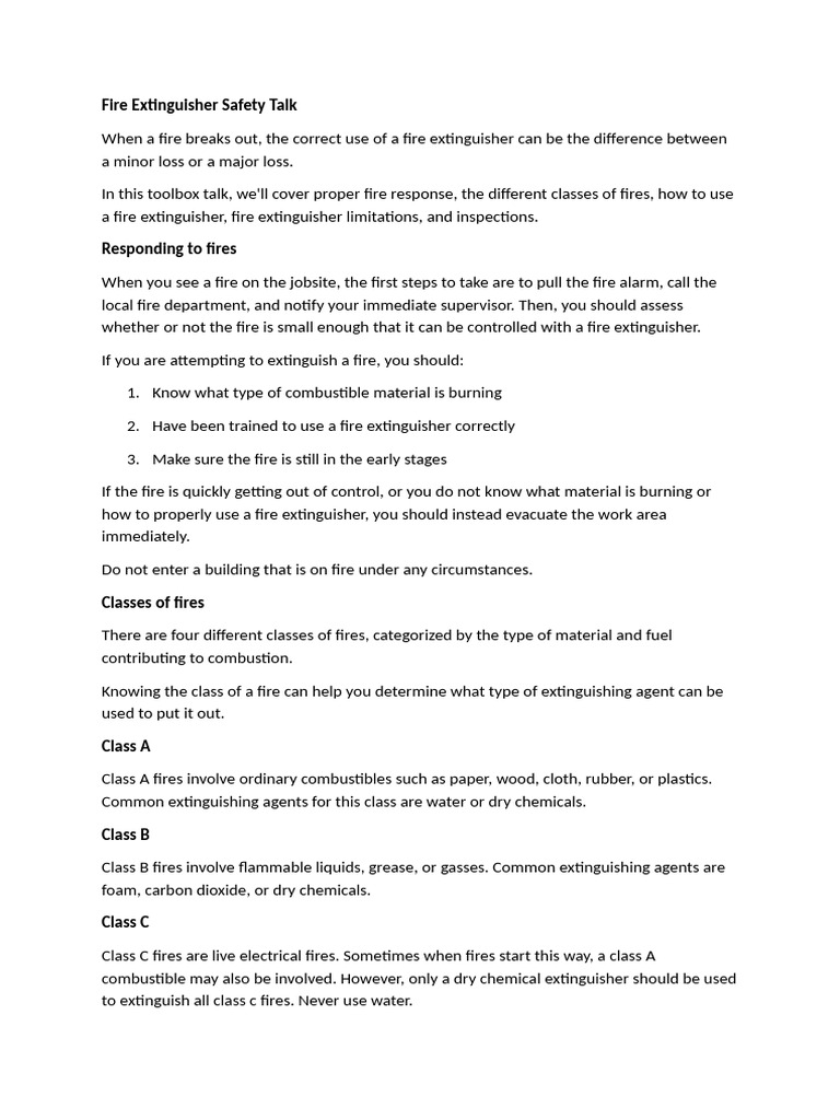 Fire Extinguisher Safety Talk | PDF | Fires | Combustion