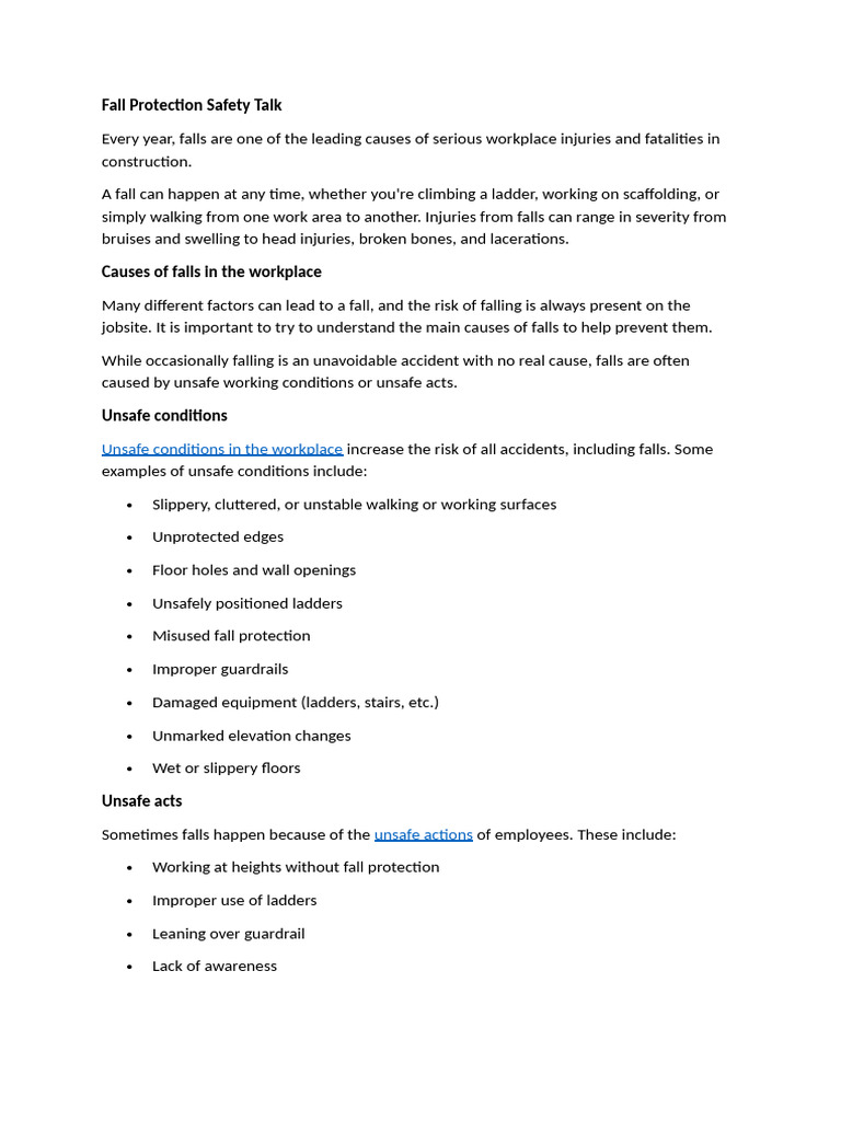 Fall Protection Safety Talk | PDF | Stairs | Ladder