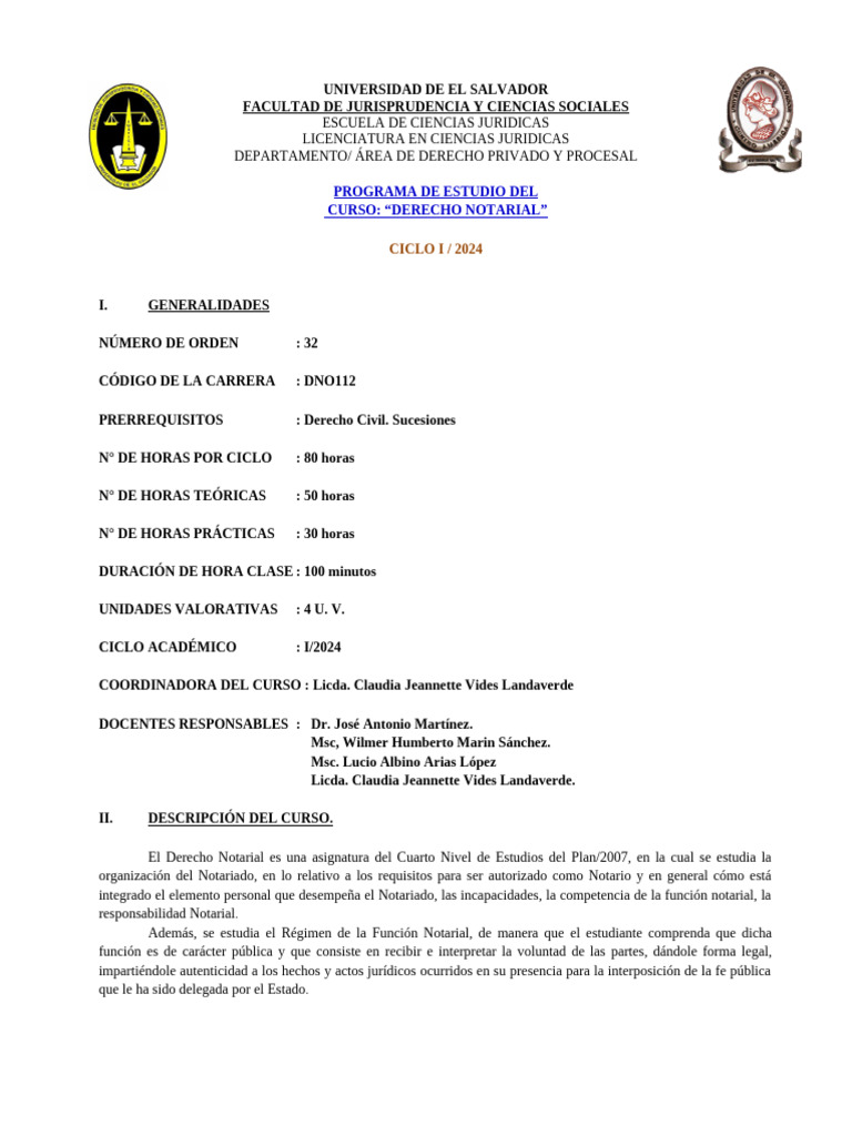 Programa de Curso de D Notarial 2024 | PDF | Evaluación | Maestros