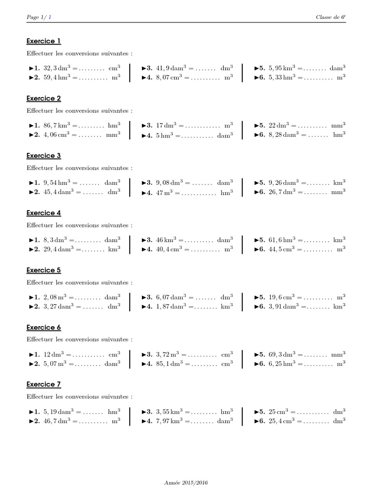 Conversion de volumes en m3 et dm3 | PDF
