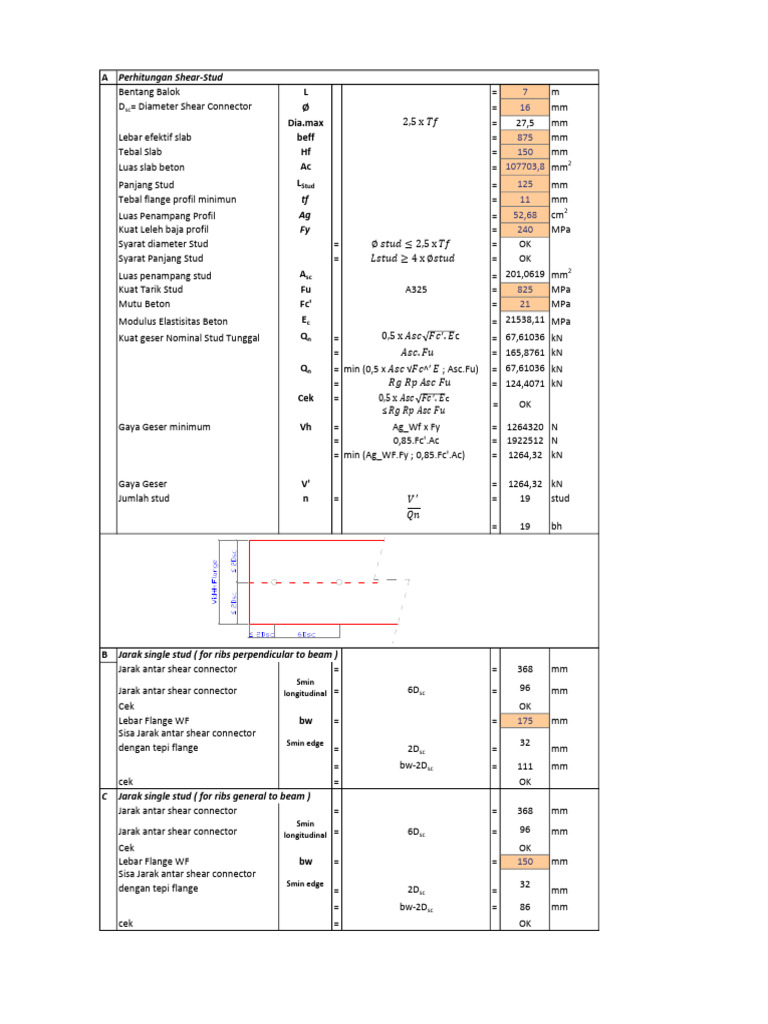 Shear Connector Stud Calculation Guide | PDF