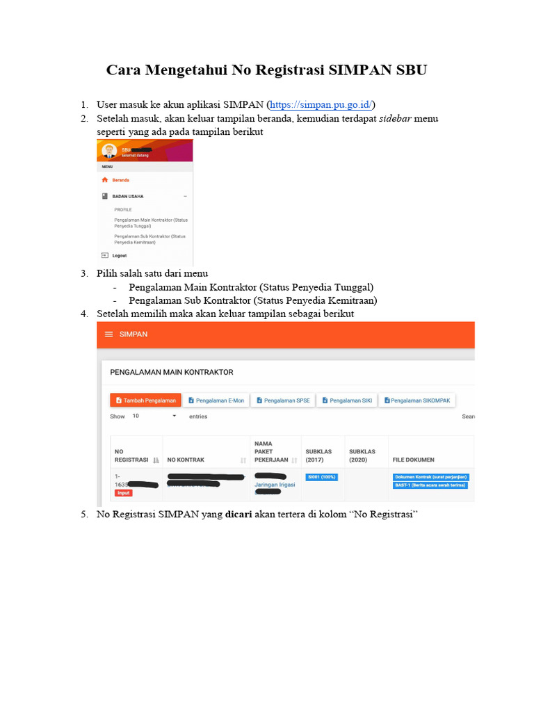 Cara Mengetahui No Registrasi SIMPAN SBU | PDF