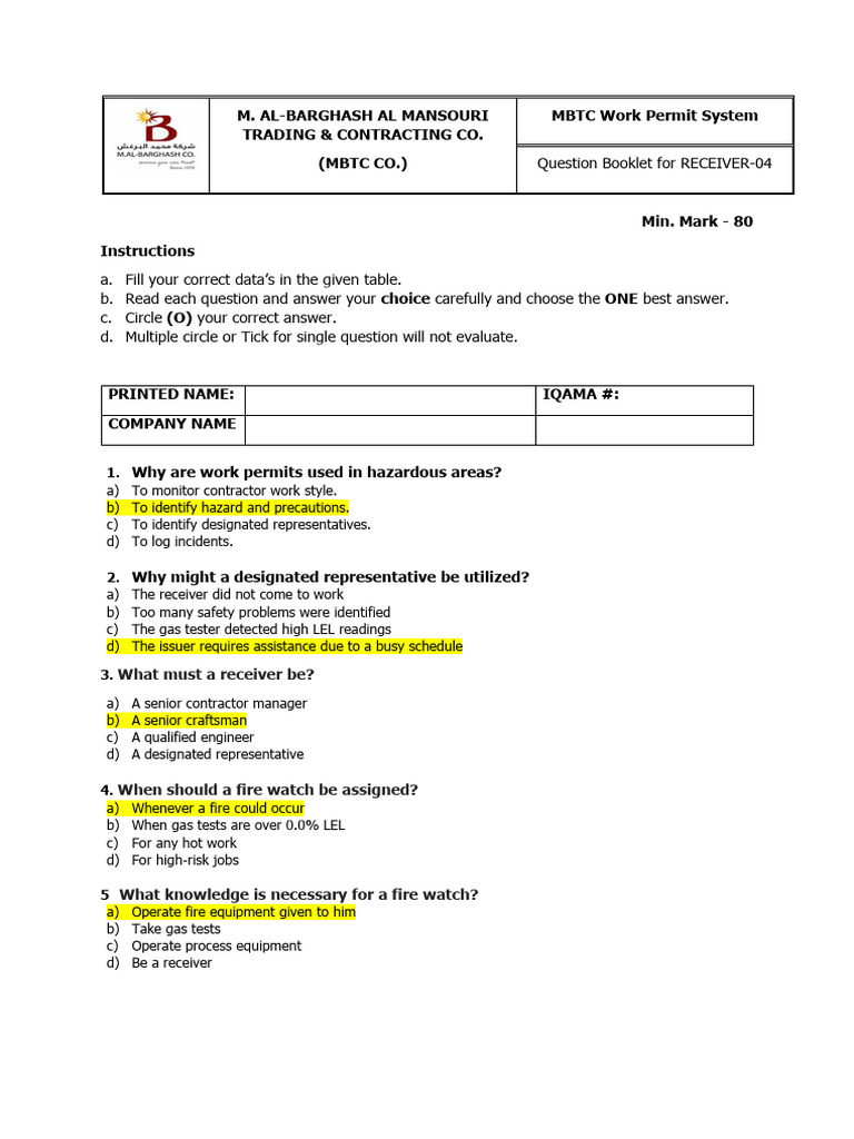 Aramco WPR Exam Modules-2 | PDF | Occupational Safety And Health | Safety