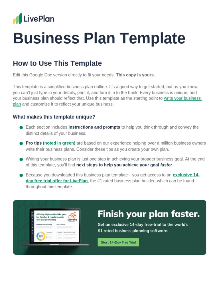 LivePlan - Business Plan Template - Arial | PDF | Expense | Net Income
