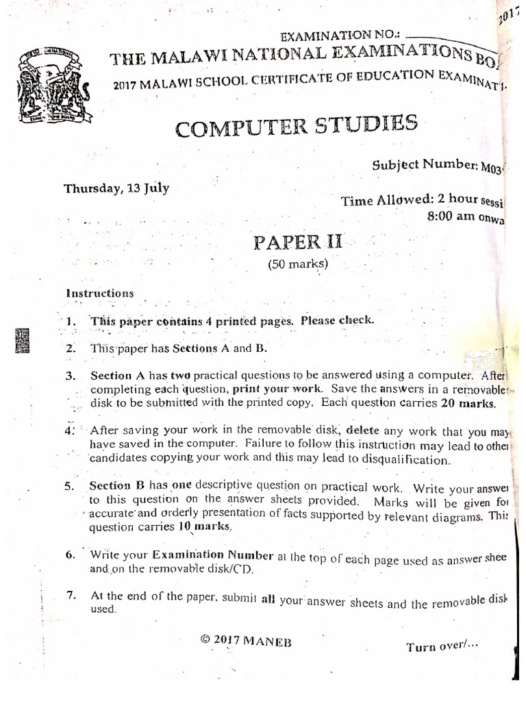 Msce Computer Paper2 2017 | PDF