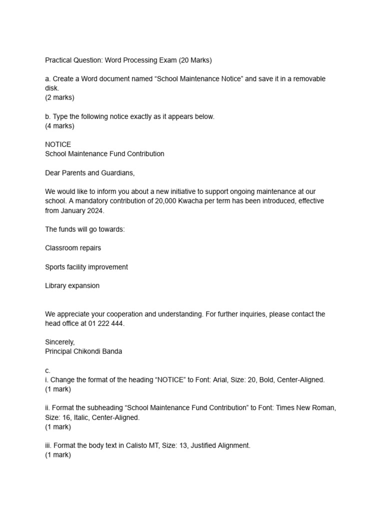 Word Processing Exam Guide | PDF