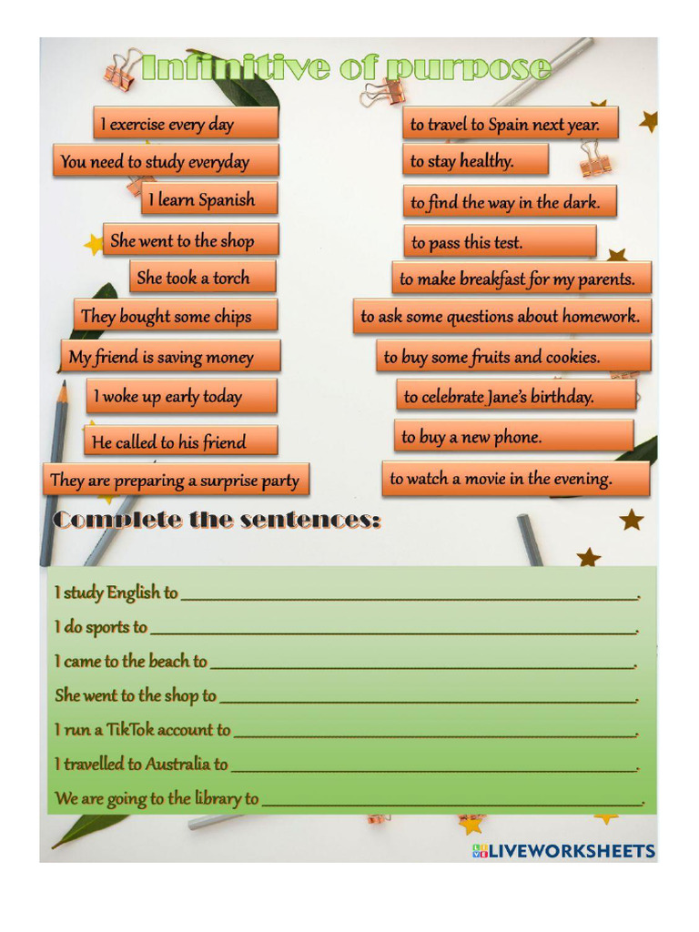 Infinitive of Purpose For Kids | PDF