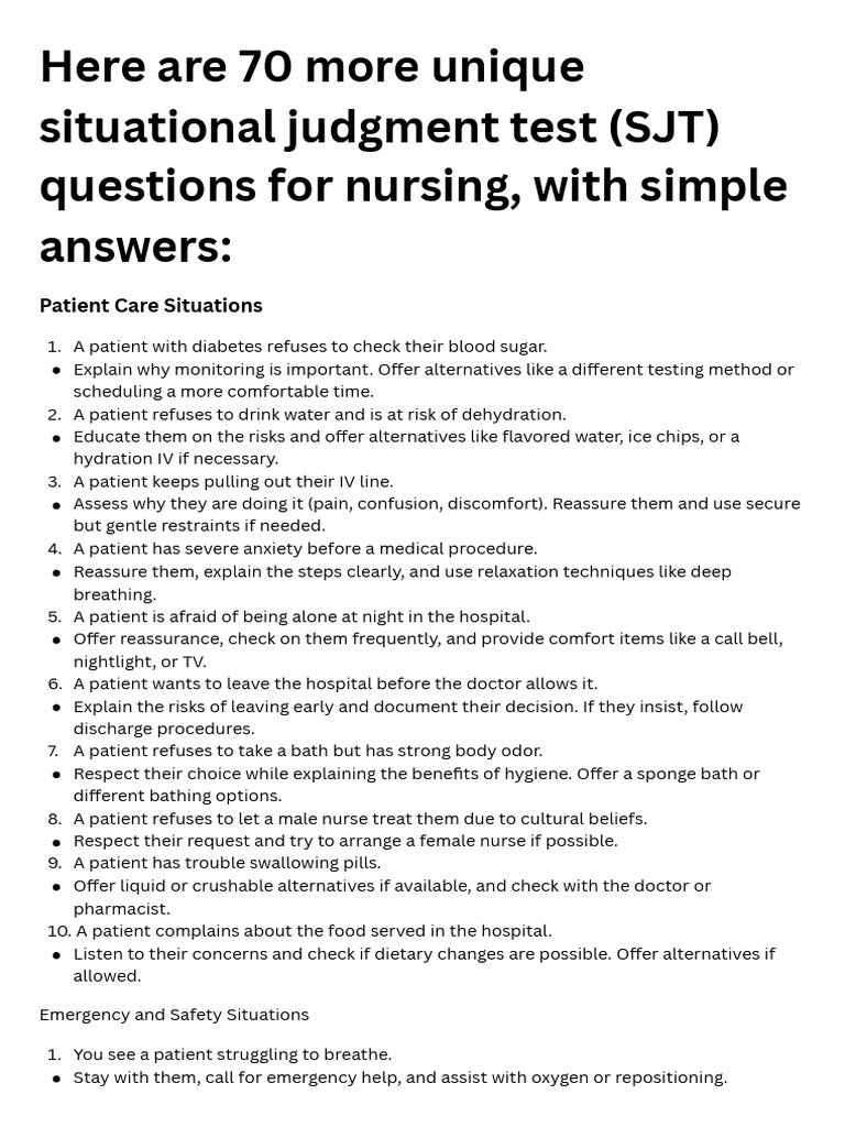 70 Nursing Situational Judgment Test Questions | PDF | Patient | Hospital