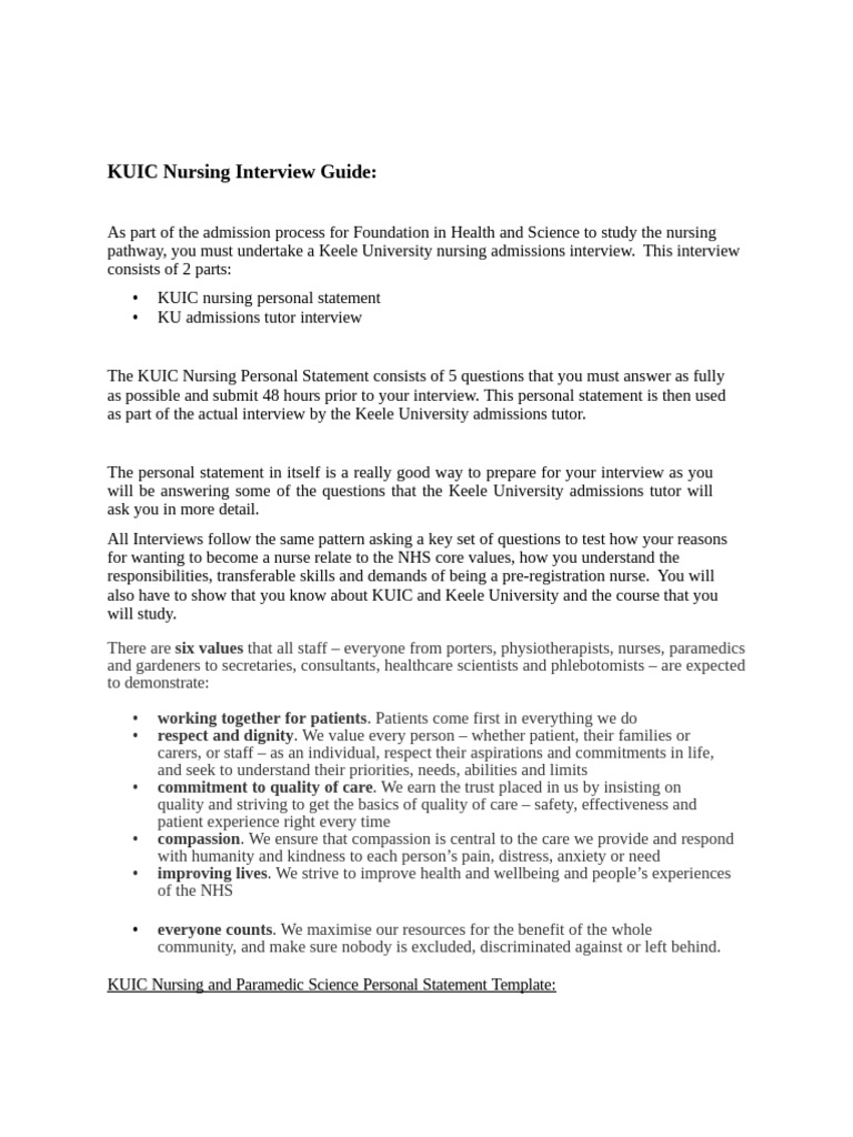 KUIC Nursing Interview Guide 2023 | PDF | Nursing | Health Care