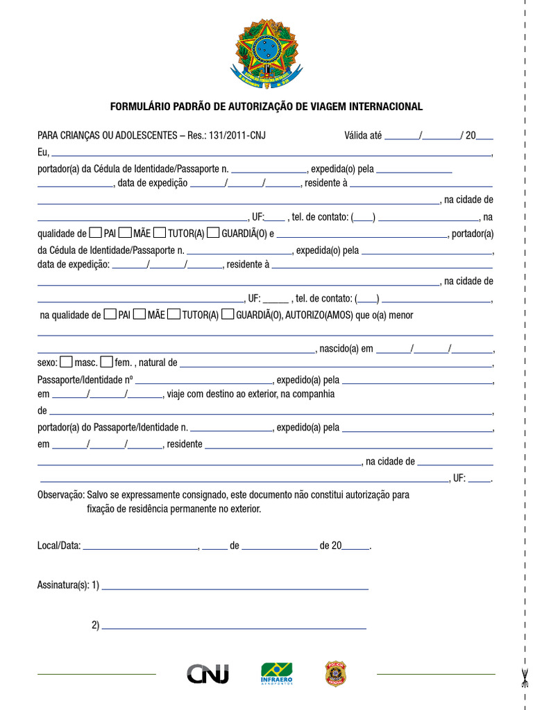 Autorização de Viagem Internacional para Menor | PDF | Passaporte ...