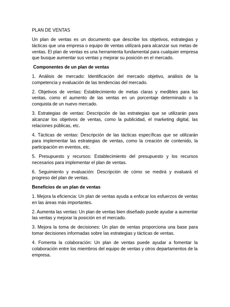 Guía Completa para Crear un Plan de Ventas | PDF