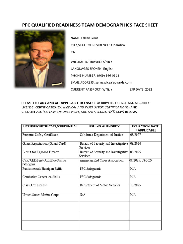 PFC QRT SHEET - Fabian Serna | PDF