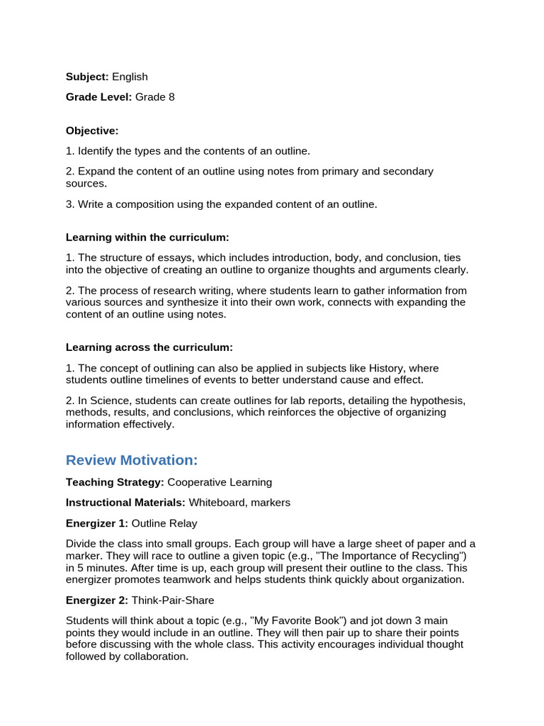 Lesson Plan (1) | PDF | Thought | Learning