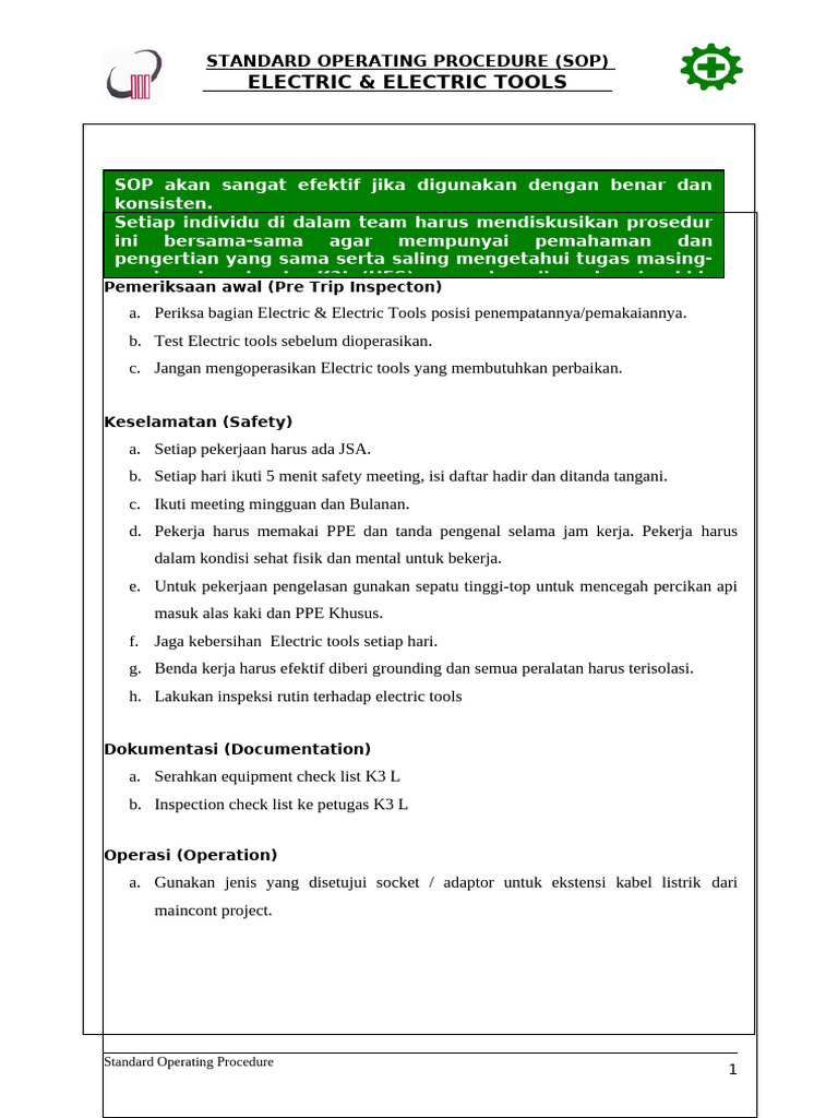 SOP Electric Tools | PDF