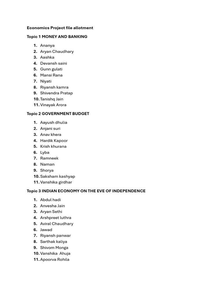 Class 12 Economics Project Topics | PDF